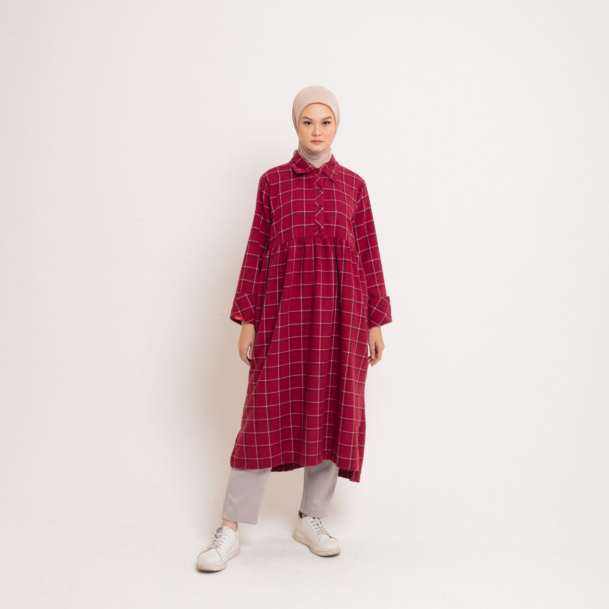 M Dress Frill Flannel - Midi Dress Flanel Klasik & Fashionable | Dauky ...