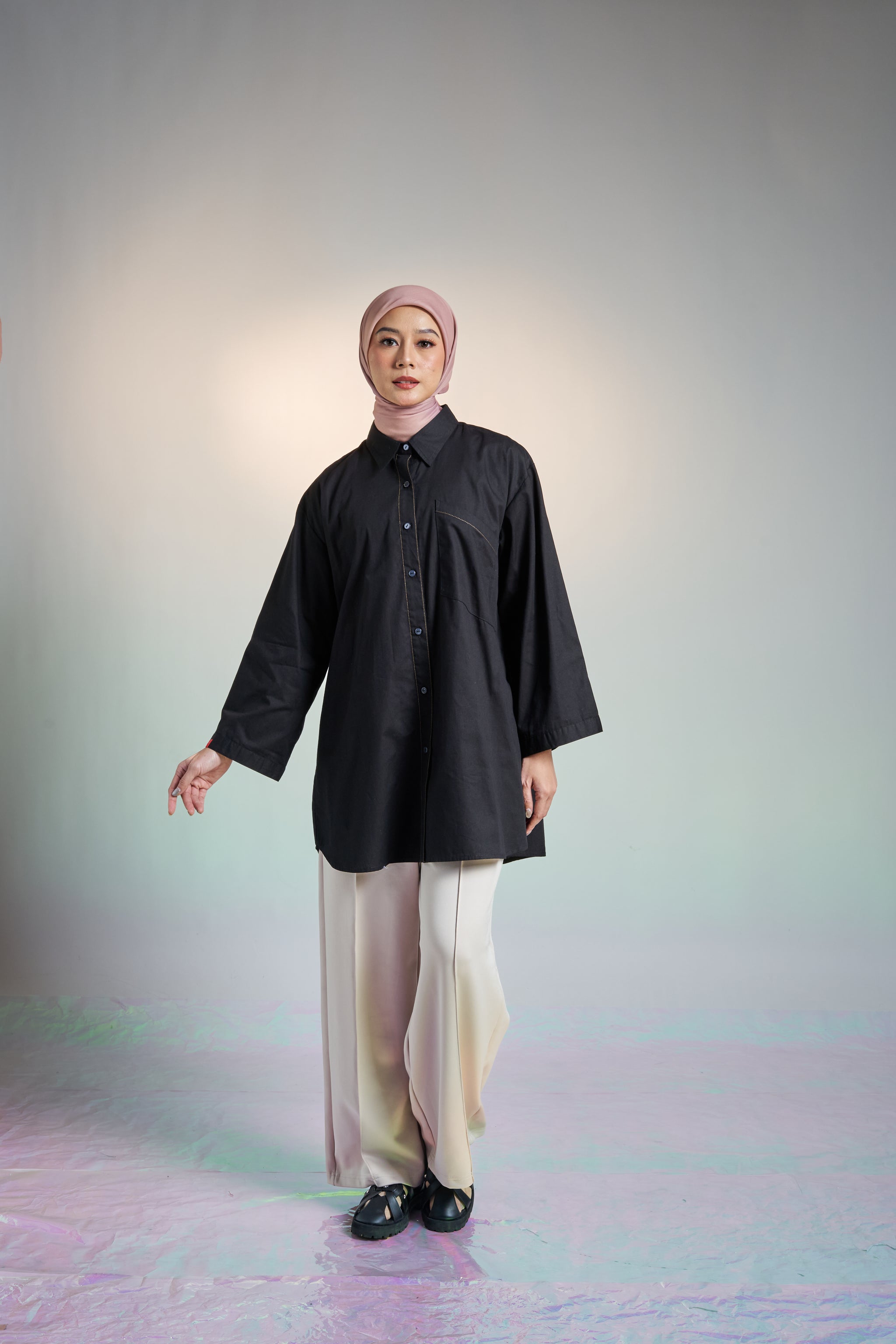 M TUNIC WIDE AIRY COTTON - BLACK