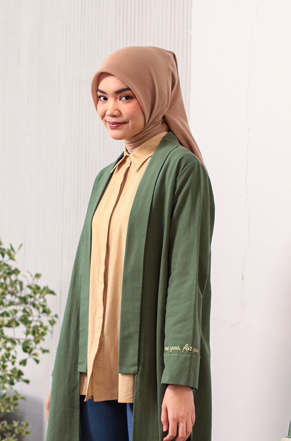 Outer Linen Oversized dengan Kontras Bordir Quotes - Simple & Nyaman