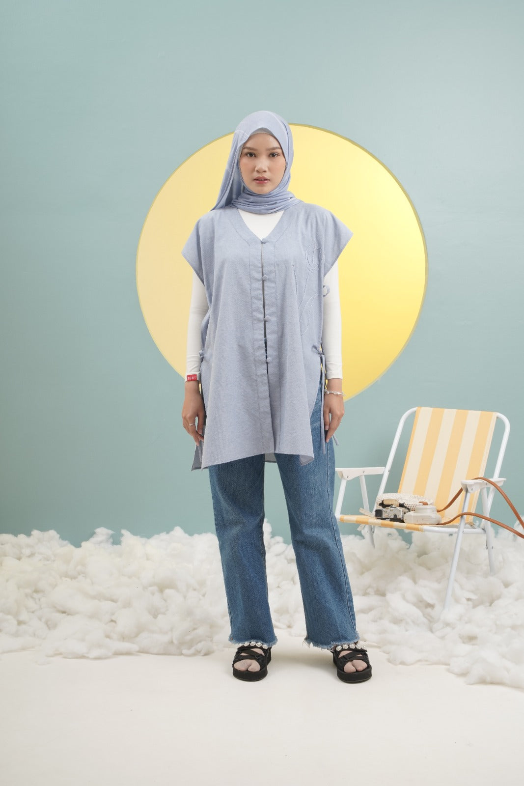 VEST LONG EMBRO DENIM